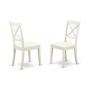 East West Furniture BOST5-LWH-LC 5 Piece Dining Set Includes a Round Dinner Table and 4 Faux Leather Kitchen Dining Chairs, 42x42 Inch, Linen White