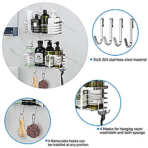 Yougai Shower Caddy Shower Shelf with Soap Dish and 4 Hooks, SUS304 Stainless Steel Shampoo Holder Bathroom Shower Organizer No Drilling Adhesive Wall Mounted Storage Shelves Basket Accessories-3 Pack