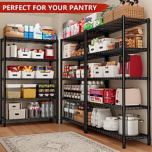 REIBII 72''W Wire Shelving Loads 2100LBS,5 Tier Metal Shelving with Adjustable Storage Shelves 36''W Garage Shelving Heavy Duty with Wheels Metal Shelves for Storage Rack 2PC,76''HX36''WX16''D