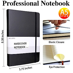 aellabus 6 Pack Black Journal Notebooks for work, A5 Hardcover Notebook, 192 Pages, 5.75 inches x 8.38 inches, 100 GSM Thick Paper (Black)