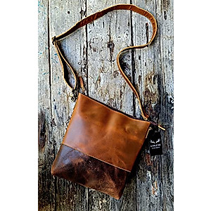 The Denali Vintage Saddle Genuine Leather Two Tone Large Crossbody Bag Leather Crossbody Purse