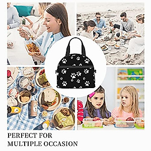 Perinsto Dog Animal Paws Lunch Box Reusable Lunch Bag For Women Large Capacity Lunch Tote With Side Pocket & Shoulder Strap For Boys Girls Adults