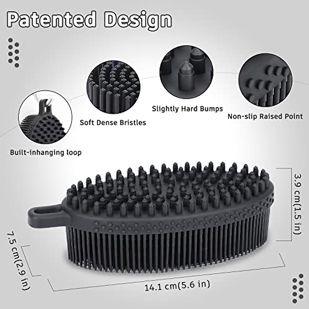 FREATECH Silicone Body Scrubber and Shampoo Brush Set, Black