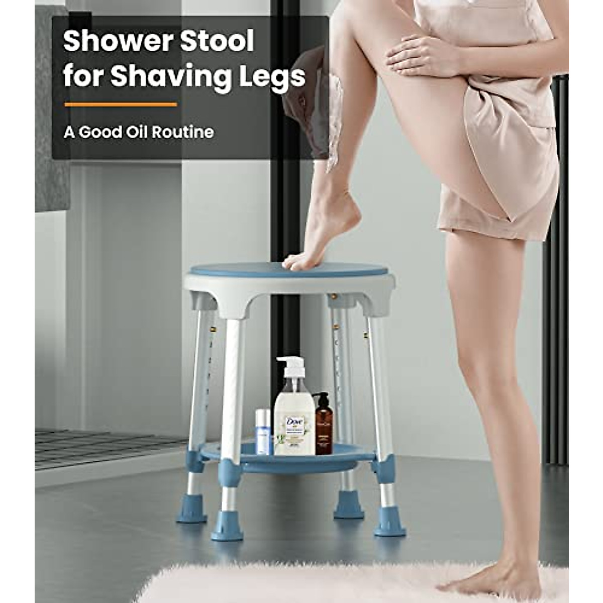 Realunisence Shower Chair for Inside Shower Swivel Shower Stools 300lb Adjustable Bathtub Chair Tool-Free Assembly Tub Seat Bench with Storage Tray for Seniors Elderly Handicap Disabled Blue