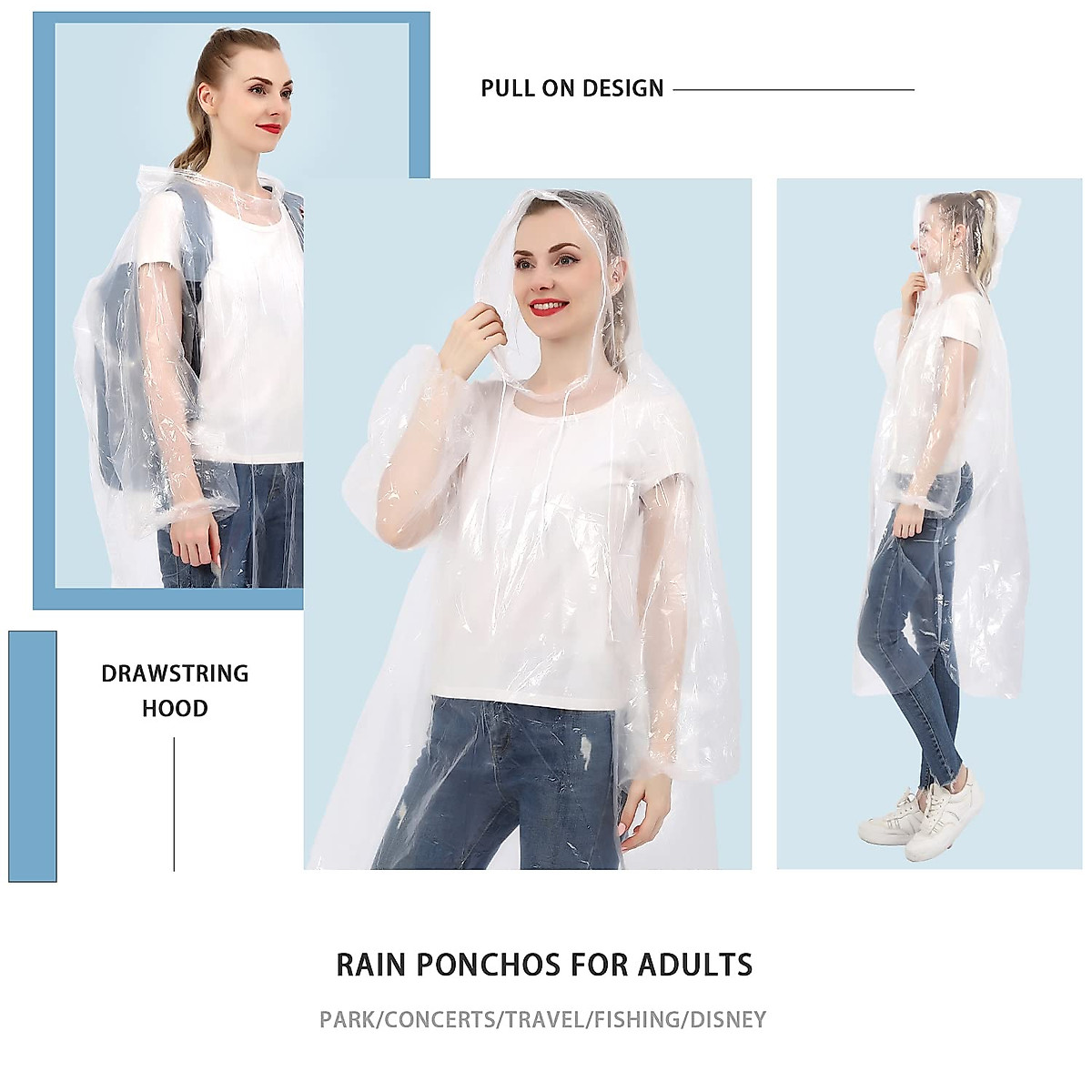 SWOGAA Disposable Rain Ponchos for Adults (6 Pack) - 50% Extra Thicker Men or Women Emergency Ponchos with Hood