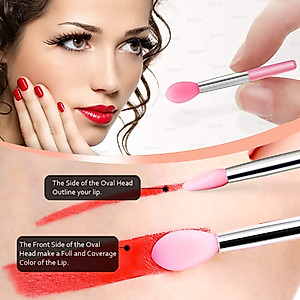 Spove 12pcs Silicone Lip Brush Makeup Eyebrow Lipstick Brushes Applicator Cosmetic Brush Set Silicone Brushes Wands Fit Balm Mask Oil Pink