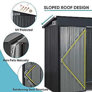 Verano Garden 5'x3' Outdoor Storage Shed, Galvanized Metal Steel Garden Shed W/Lockable Door, Small Waterproof Storage Shed for Backyard, Patio, Lawn (5' x 3',Black)