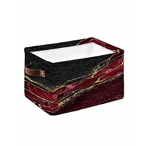 Abstract Storage Basket Red Large Foldable Storage Bins with Handles Marble Burgundy Black Malachite Gold Veins Waterproof Fabric Laundry Baskets for Organizing Shelves Closet Toy Gifts Bedroom Decor