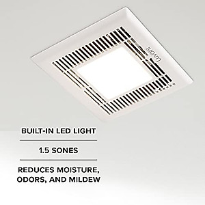 Maxxima Luvoni 80 CFM Bathroom Exhaust and Ventilation Fan - 3000K Warm White 600 Lumen LED Light, Quiet 1.5 Sones Operation, White Grill Ceiling Fan