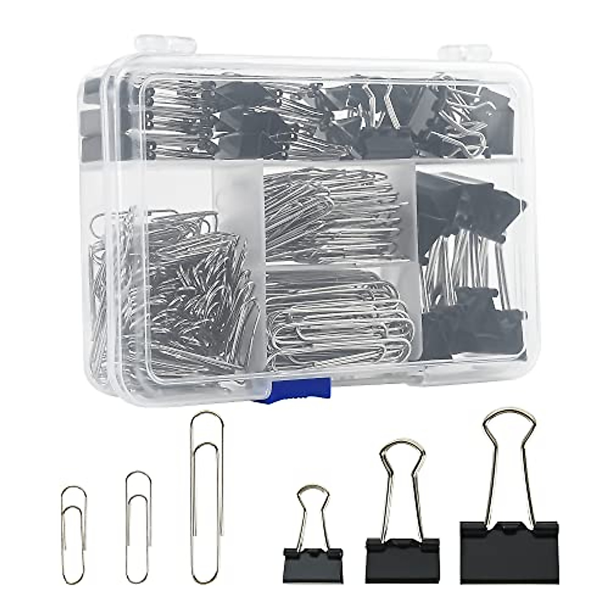 Binder Clips Paper Clips, EHME 340pcs Metal Office Clips Set with Paper Clamps Paperclips for Office and School Supplies, Assorted Large, Medium, Small Sizes