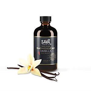 SAVA Madagascar Vanilla Extract – 100% Pure Vanilla Extract from High-Quality Madagascar Vanilla Beans – No Sugar Added Gourmet Vanilla Extract – Baking Supplies (4 Oz)