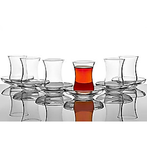 Pasabahce Premium Turkish Tea Glasses and Saucers, Set of 12, Perfect for Tea Party, Gifts, Housewarming, Weddings, Aniversary