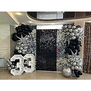 Black and Silver Balloon Garland Arch Kit with 3pcs Star Balloons, Silver and Black Balloon Confetti Latex Balloons for Birthday Wedding Graduation Baby Shower Disco Anniversary Party Decorations