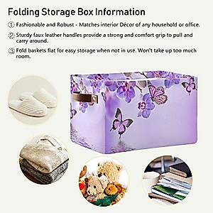 Storage Basket Cube Spring Flower Orchid Butterfly Large Collapsible Toys Storage Box Bin Laundry Organizer for Closet Shelf Nursery Kids Bedroom,15x11x9.5 in,1 Pack