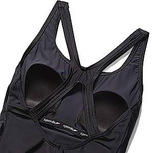 Speedo Women's Standard Swimsuit One Piece PowerFlex Ultraback Solid, Illusion Black, 16