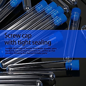 Teenitor 50 Pack Clear Plastic Test Tubes with Blue Caps, 13×78mm, Great for Halloween Party