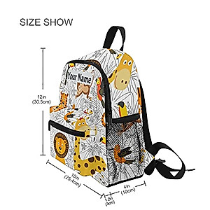 Glaphy Custom Kid's Name Backpack, Cartoon Monkey Lion Tiger Toddler Backpack for Daycare Travel, Personalized Name Preschool Bookbags for Boys Girls