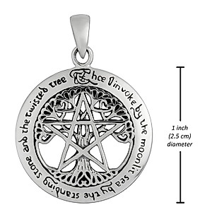 Dryad Design Wiccan Pentacle Tree of Life Pentagram Pendant (1 Inch) - Sterling Silver Pagan Jewelry Witch Fashion