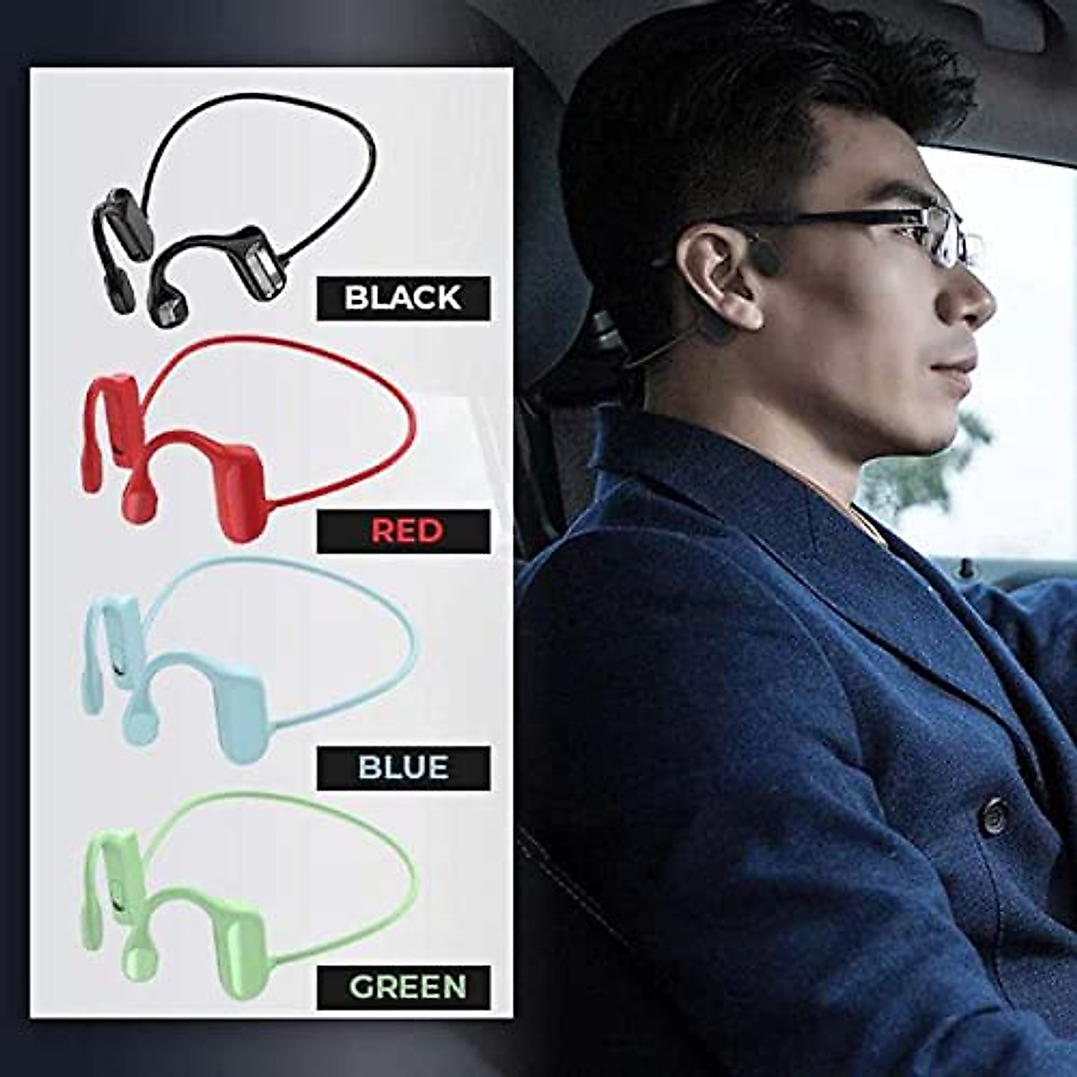 Wireless Bluetooth Headset, Hanging Ear Bluetooth Headset, Osteoconductive Headset, Sports Headset Business Headset, 360° Stereo Noise Reduction Ear Protection Waterproof Bluetooth Headset (Black)
