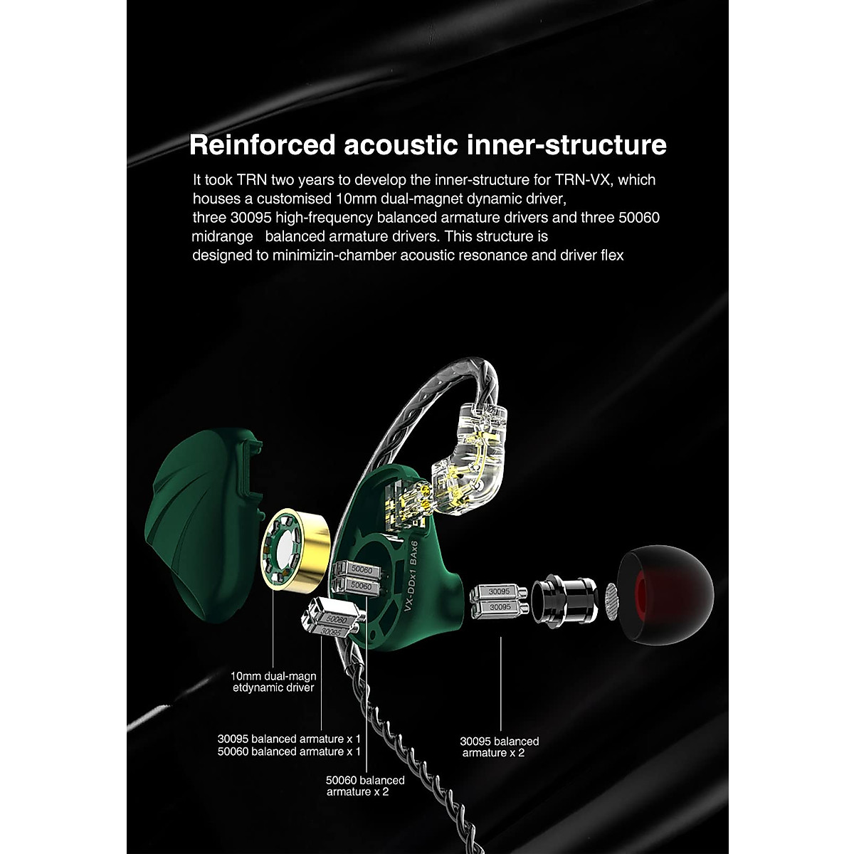 FEDAI TRN VX in Ear Earphone, 1DD+6BA Hybrid Driver 10mm Dual-Magnet DD HiFi in-Ear Earphones,Hybrid Driver HiFi in Ear Monitor with Magnesium Alloy Housing 0.75mm 2 Pin Cable (Without Mic, Green). …