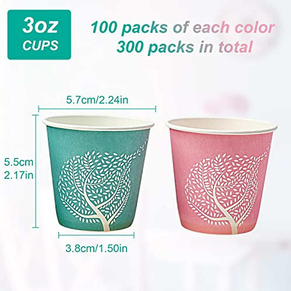 LITOPAK 300 Pack 3 oz Disposable Bathroom Cups, Colorful Disposable Mouthwash Cups, Small Disposable Cups, Mini Paper Cups for Parties, Picnics, Barbecues, Travel and Events.