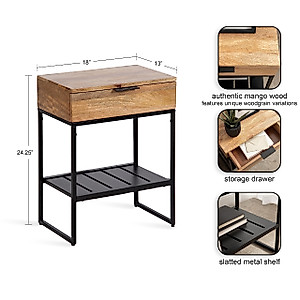 Kate and Laurel Malone Modern Wooden Side Table with Metal Shelf, 18 x 13 x 25, Natural Brown and Black, Transitional Wood Nightstand with Storage Shelf Below