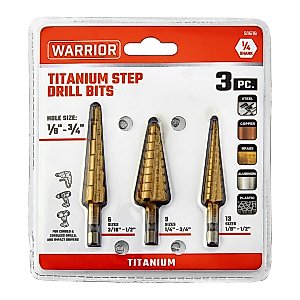 Warrior 3 Piece Titanium Nitride Coated High Speed Steel Step Drills