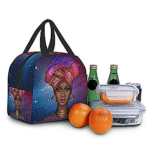 Duduho Afro American Black Woman Lunch Bag Compact Tote Bag Reusable Lunch Box Container For Women Men School Office Work