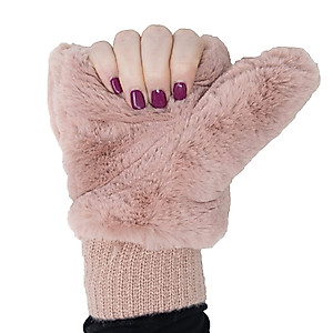 Funky Junque Mittens Women's Faux Fur Warm Fuzzy Soft Fingerless Gloves - Rose