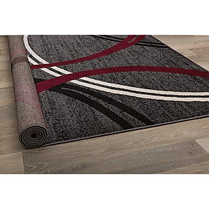 Rugshop Modern Wavy Circles Design Area Rug 7' 10" x 10'2" Red