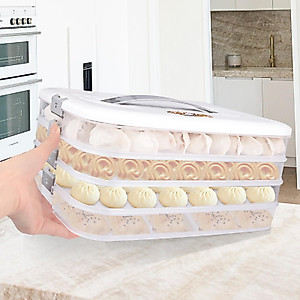 Liatinbo 4-Layer cookie carrier with lid and handle,dessert carrier dumpling container cookie transport storage container (4-Layer white)