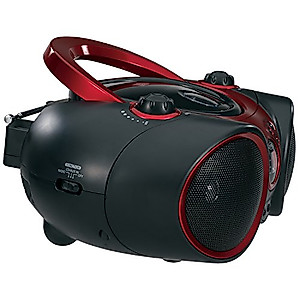 JENSEN CD-490 Portable Stereo CD Player with AM/FM Radio and Aux Line-In, Red and Black