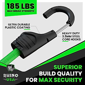 RHINO USA Bungee Cords with Hooks - Heavy Duty Outdoor 28pc Assortment with 4 Free Tarp Clips, Drawstring Organizer Bag, Canopy Ties & Ball Bungees