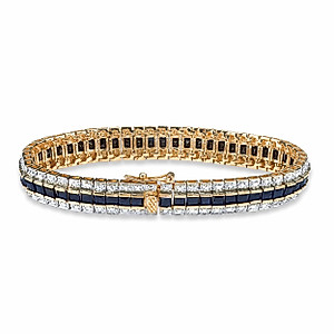 PalmBeach Yellow Gold-plated Princess Cut Genuine Blue Sapphire and Diamond, Tennis Bracelet (9mm), Box Clasp, 7 inches