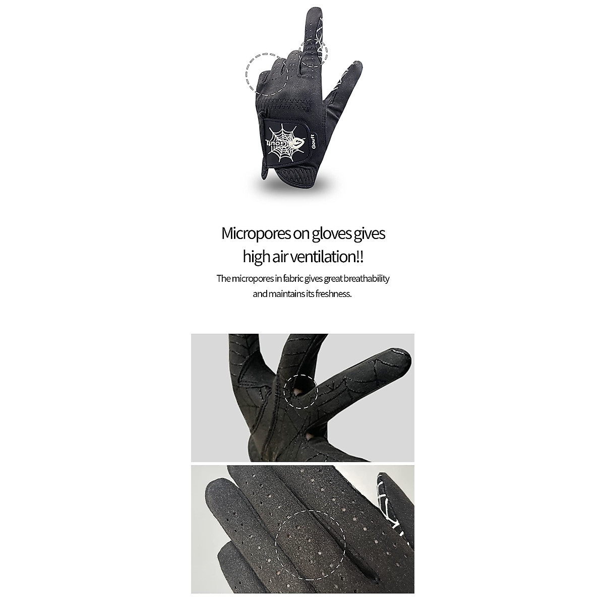 GOuft Spiderweb-Design Golf Glove Black Edition (for Men & Women) - Durable Suede: All Weather Golf Glove, Good Grip, Feel Soft/Comfort, and Long Lasting: Washable Glove (Gold/Black, 23, Left-Hand)