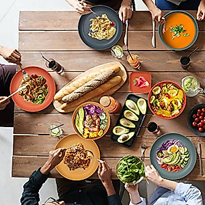 48 Pcs Wheat Straw Dinnerware Sets, Unbreakable Plates and Bowls Sets, Reusable Dinnerware Sets for 4 People, Travel Camping Picnic Home Party Cutlery Set, Dishwasher Microwave Safe Dishes