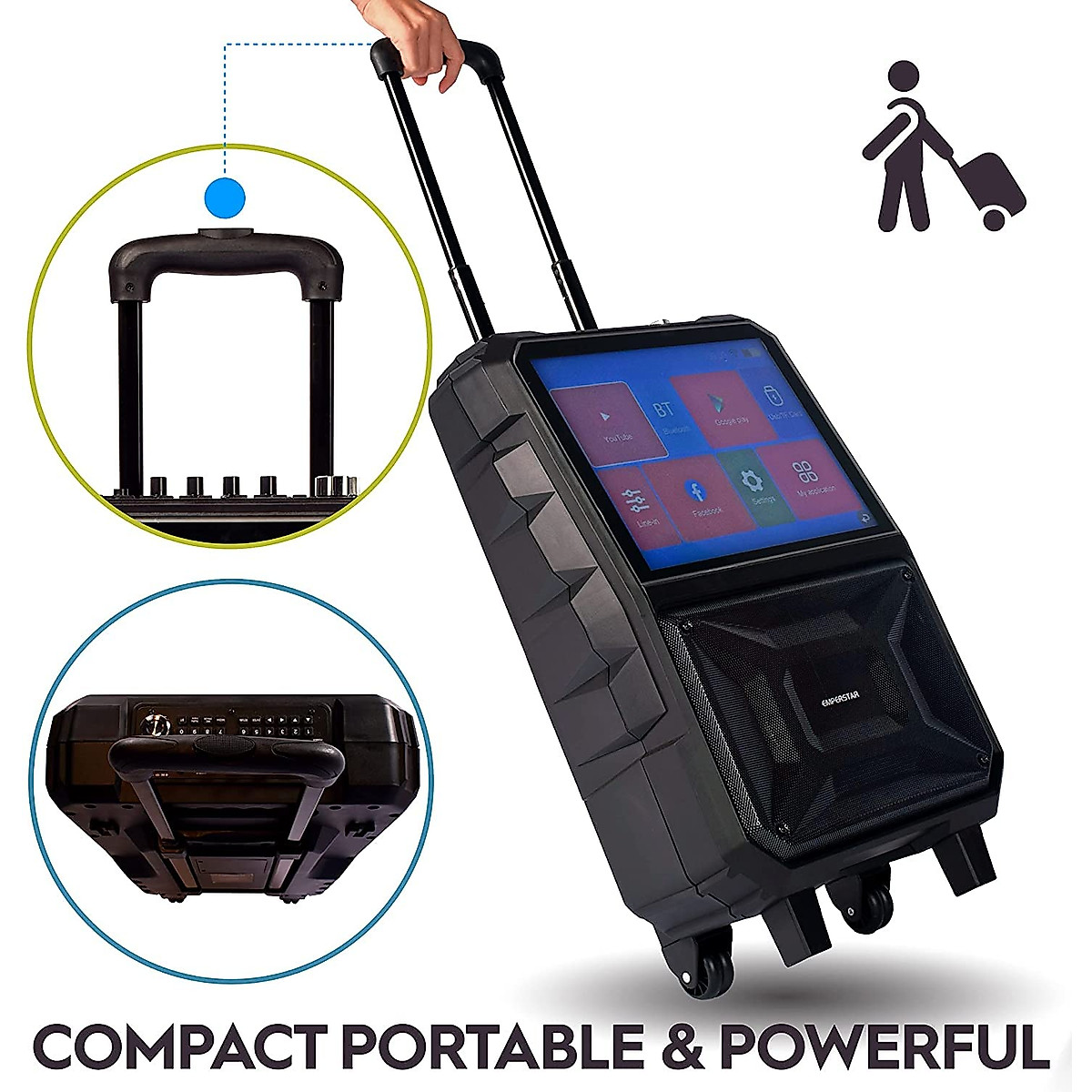 Professional Karaoke Machine with Lyrics Display, Bluetooth Portable Singing PA Speaker System for Christmas Party, Built-in 15" Tablet, LED Lights, 2 Wireless Microphones, USB, AUX, SD & FM Radio