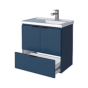 COZIMAX Vanity Soul 24" Floating Bathroom Vanity and Cultured Marble Sink with Soft Close Door (Blue)