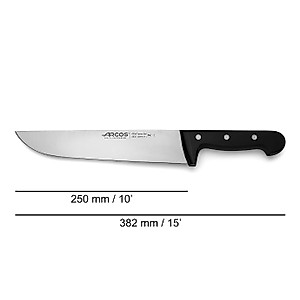 Arcos Butcher Knife 10 Inch Nitrum Stainless Steel and 250 mm blade. 353 gr. Professional Cleaver Knife. Ergonomic Polyoxymethylene POM Handle. Series Universal. Color Black