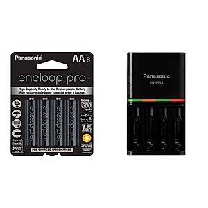 Eneloop Panasonic pro AA High Capacity Batteries (8-Pack) and Advanced pro Charger Bundle