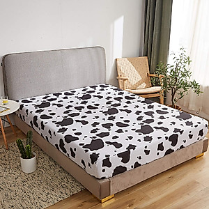 Mengersi Cow Kids Sheet Set Twin Size - Bed Sheets - Black White Cow Sheets - Deep Pockets - 1 Fitted Sheet, 1 Flat, 1 Pillow Case - 3 Piece