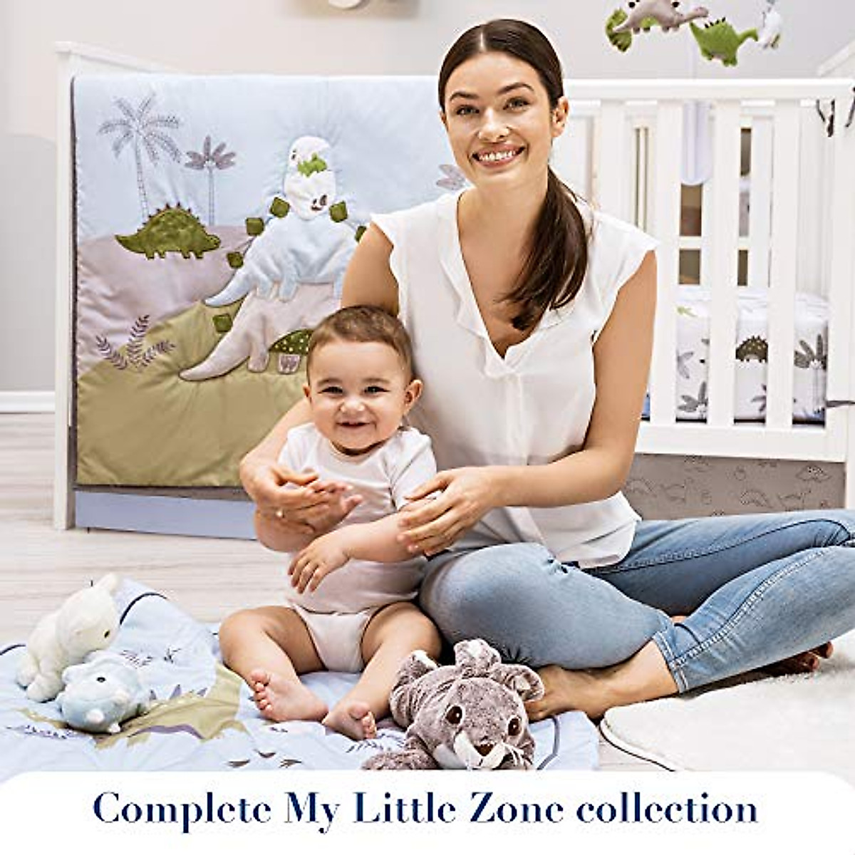 My Little Zone Round Baby Play Mat - Baby Nursery Mat for Infants, Dinosaur Theme Tummy Time Playmat, Machine Washable, 36 inch, Cotton, Blue