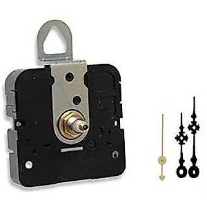 Takane Quartz Clock Movement Mechanism, Choose Your Hands and Size, USA Made (11/16" Threaded Shaft for dials up to 1/2" Thick, H Hands with Black Second Hand)