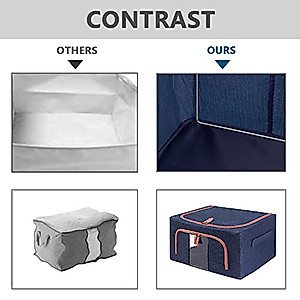 Clothes Storage Bin Boxes, 2 Pack Foldable Clothes Storage Boxes, Stackable Frame Storage Bins Boxes, Fabric Linen Clothes Storage Organzier for Clothes, Blankets, Bedrooms (15.7 x 12 x 7.9inch)