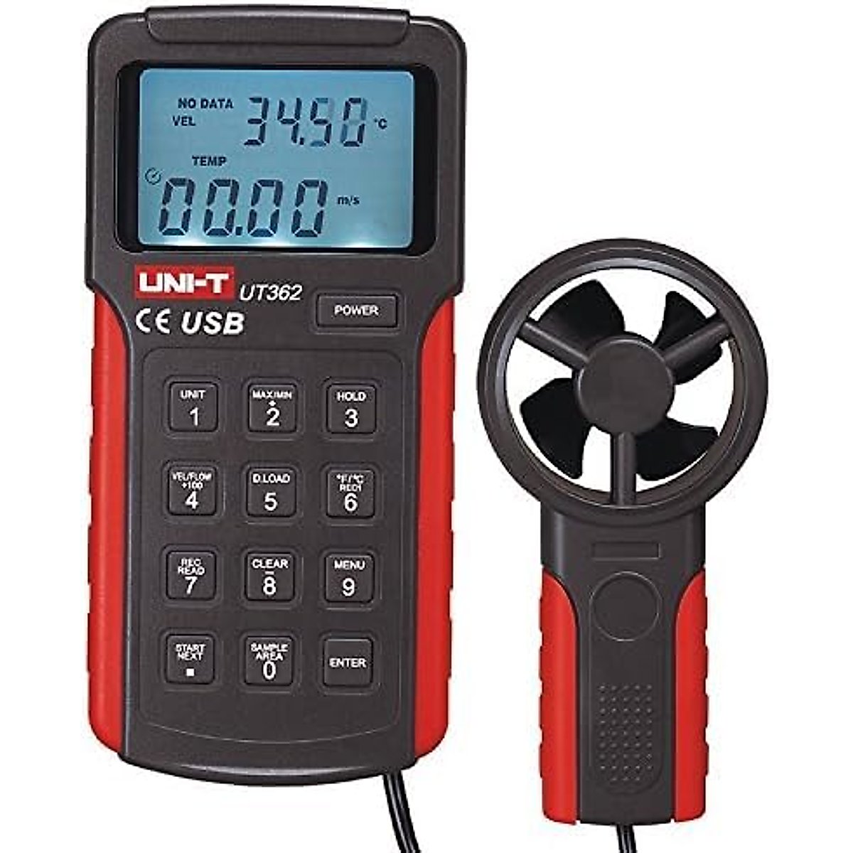 UNI-T UT362 Anemoscope Anemometer Wind Speed 2m/s~30m/s , Count 0.001～9999 X 100, Temperature 0°C～40°C Measurement MAX/MIN Display Data Logging USB PC Software
