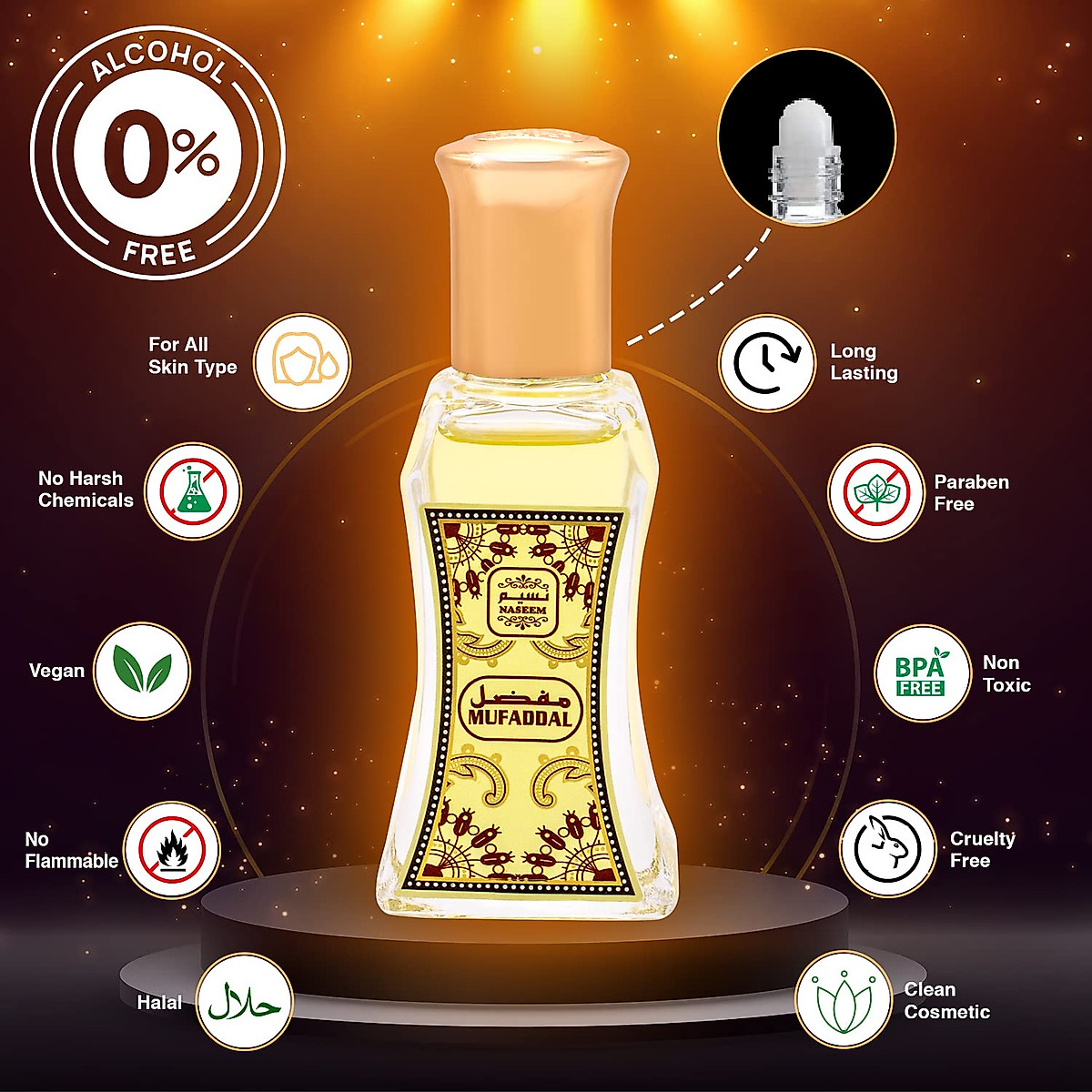 Naseem Mufaddal Perfume Oil Rollerball Alcohol Free with composition of Ylang Ylang Leather Musk Long Lasting Arabian Fragrance Oil for Men 0.81 Fl Oz