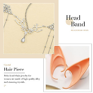 Jovono Boho Head Chain with Fairy Elf Ears Silver Hair Chain Elf Headpieces Fairy Hair Accessories for Women