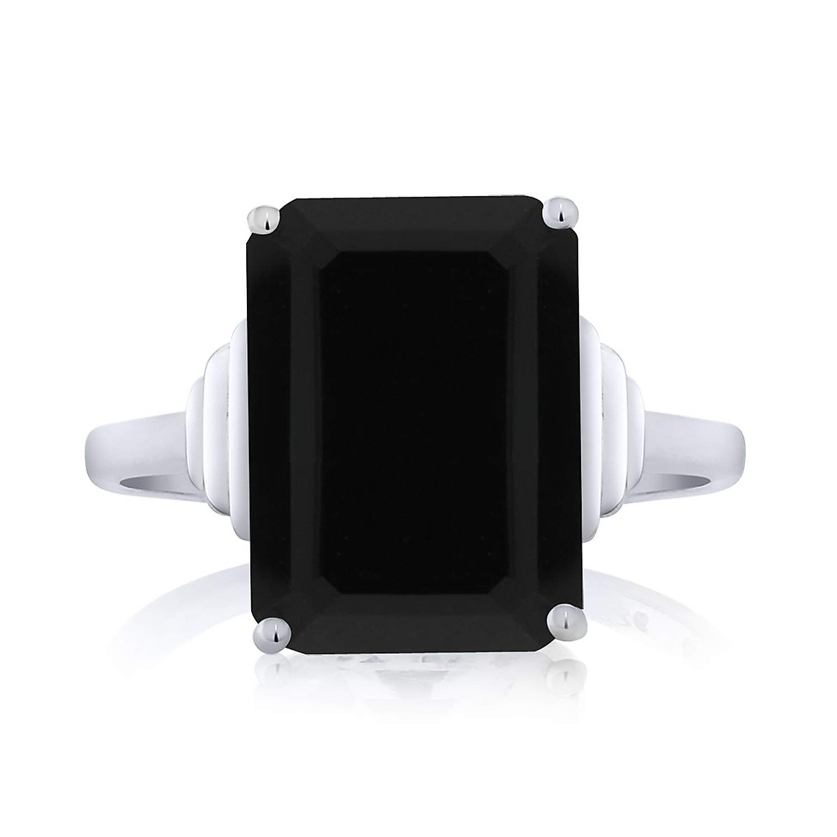 Gem Stone King 925 Sterling Silver Gemstone Birthstone Solitaire Engagement Ring | Emerald Cut 14X10MM Ring For Women | Available In Size 5, 6, 7, 8, 9