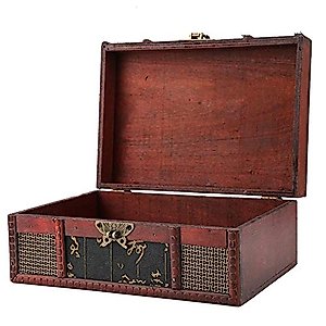 FTVOGUE Vintage Wooden Storage Box Small Size Book Jewelry Storing Storage Organizer Treasure Chest Home Decor(#1: Chinese Style)