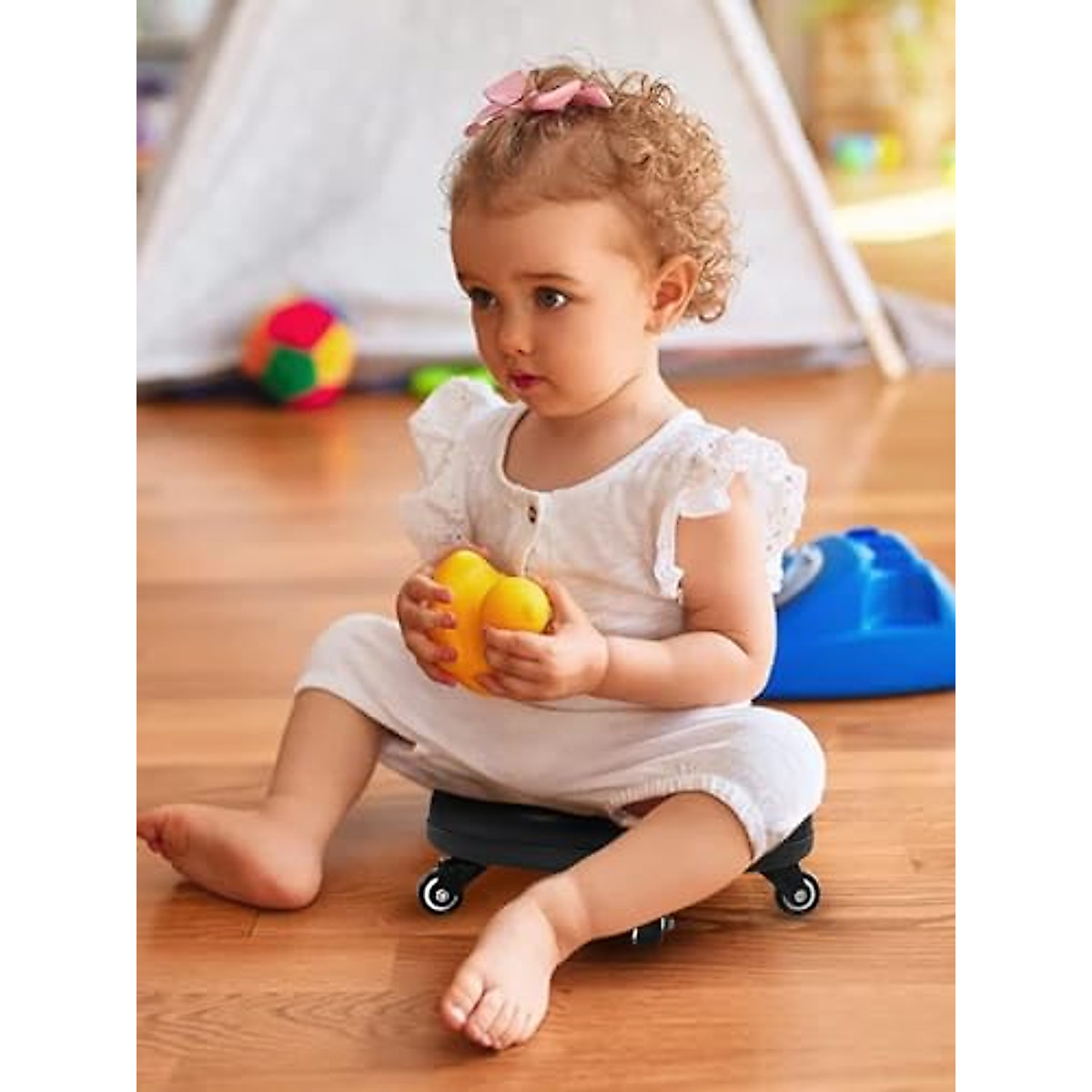 Lanstics Low Roller Seat Short Stools with Wheel Chair PU Leather Rolling Stool Seats Universal Wheels for Home Office Fitness Round Roller Seat Stool (Black)